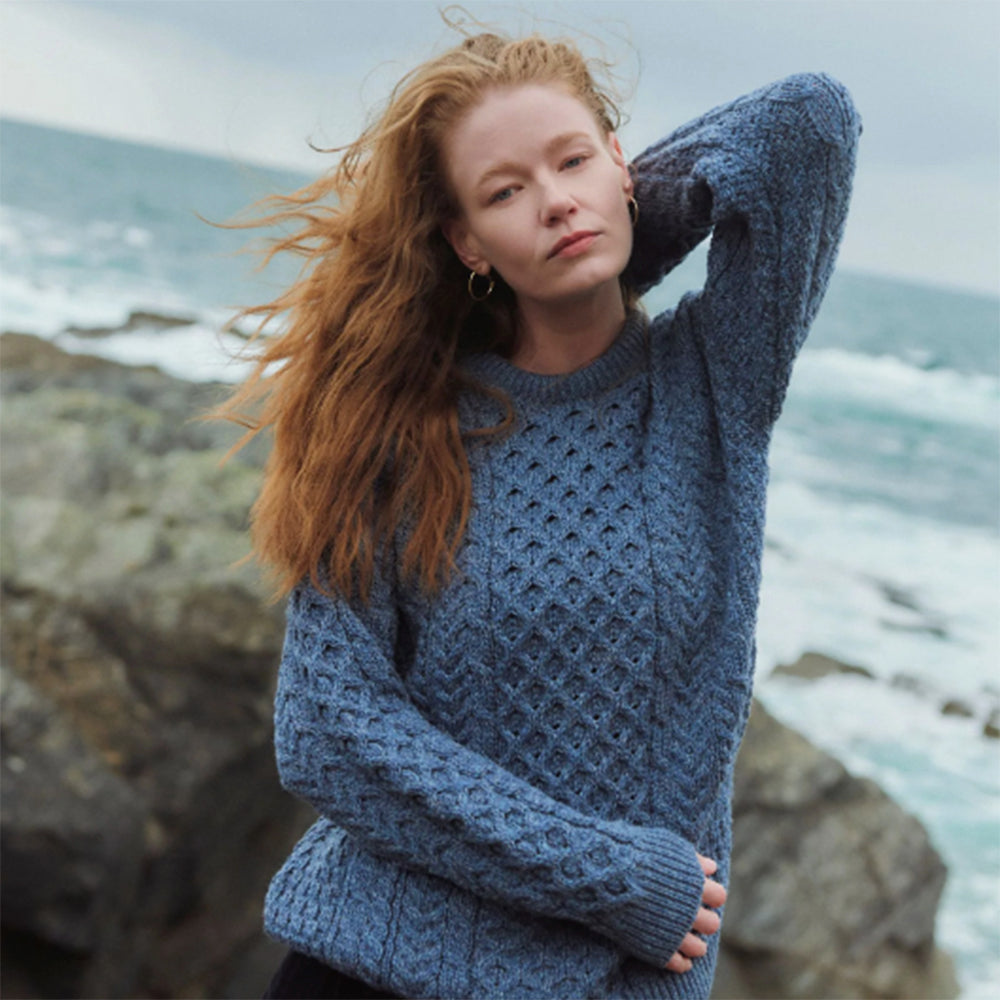 Unisex Traditional Aran Sweater - Denim Blue – Irish Design House